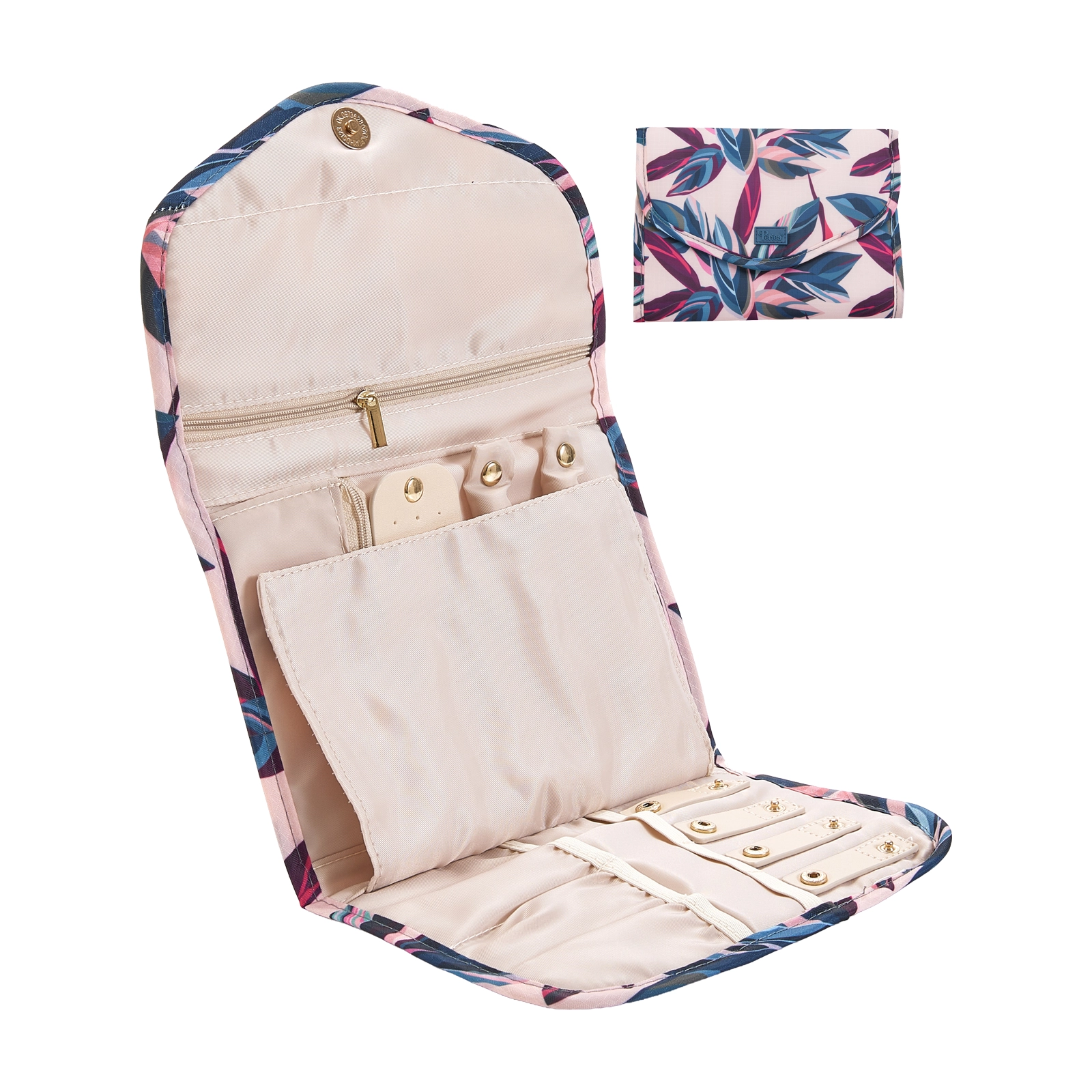 'Cleo' Travel Jewellery Organiser - Peach Leaves - PerieaPeriea